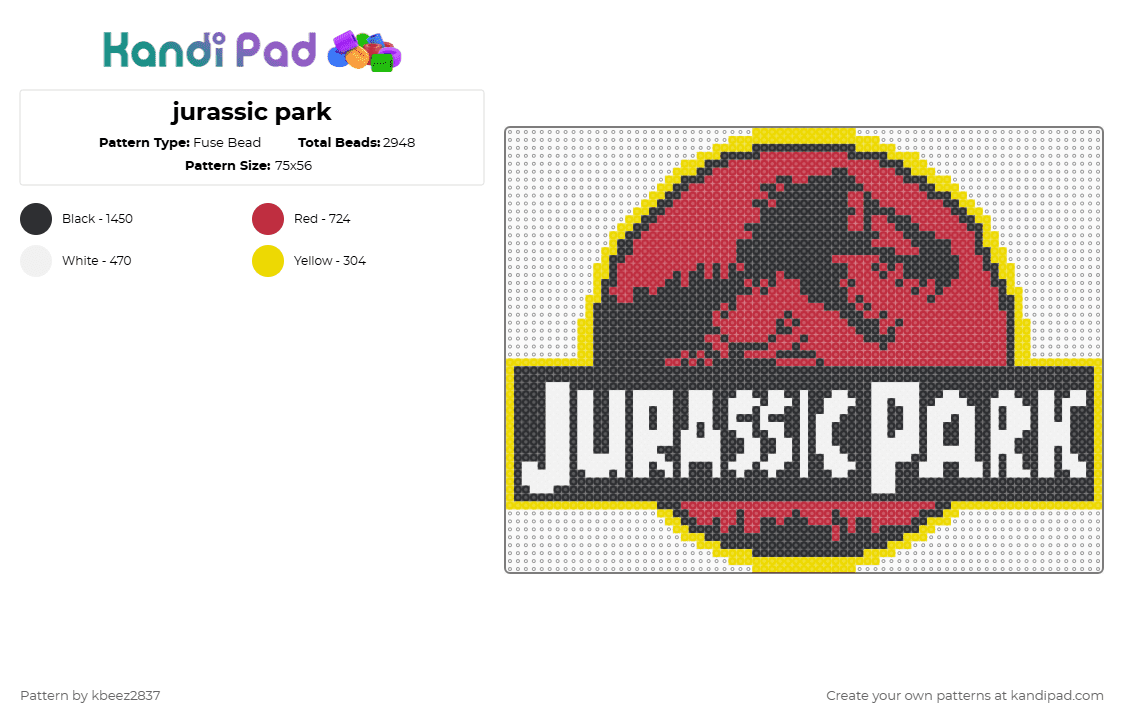 Jurassic park Fuse Bead Pattern - Kandi Pad | Kandi Patterns, Fuse Bead ...