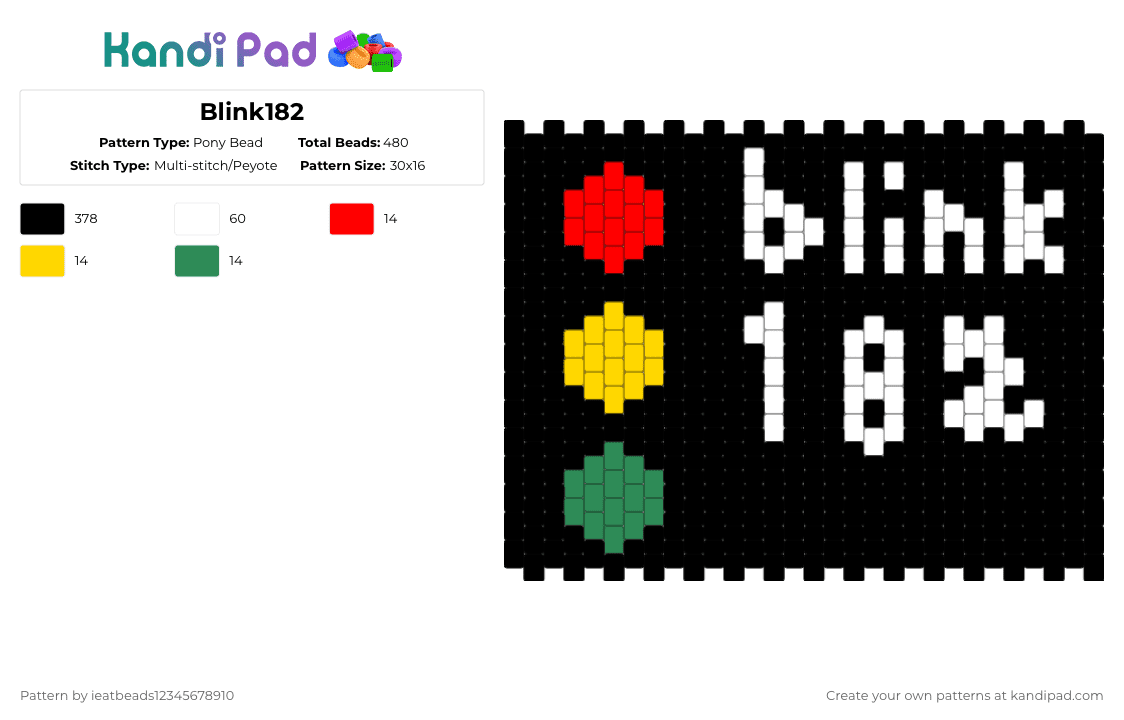 Blink182 Pony Bead Pattern - Kandi Pad | Kandi Patterns, Fuse Bead ...