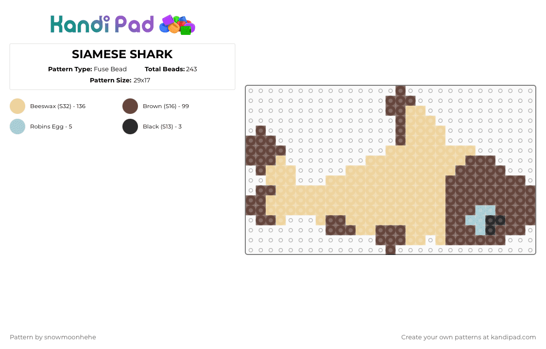 SIAMESE SHARK Fuse Bead Pattern - Kandi Pad | Kandi Patterns, Fuse Bead ...