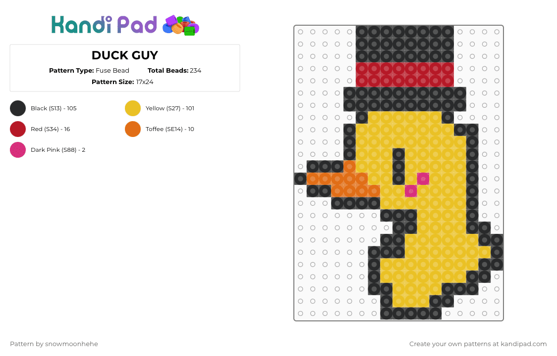 DUCK GUY Fuse Bead Pattern - Kandi Pad | Kandi Patterns, Fuse Bead ...