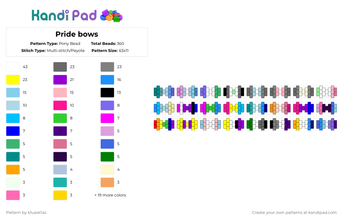 Pride bows Pony Bead Pattern - Kandi Pad | Kandi Patterns, Fuse Bead ...