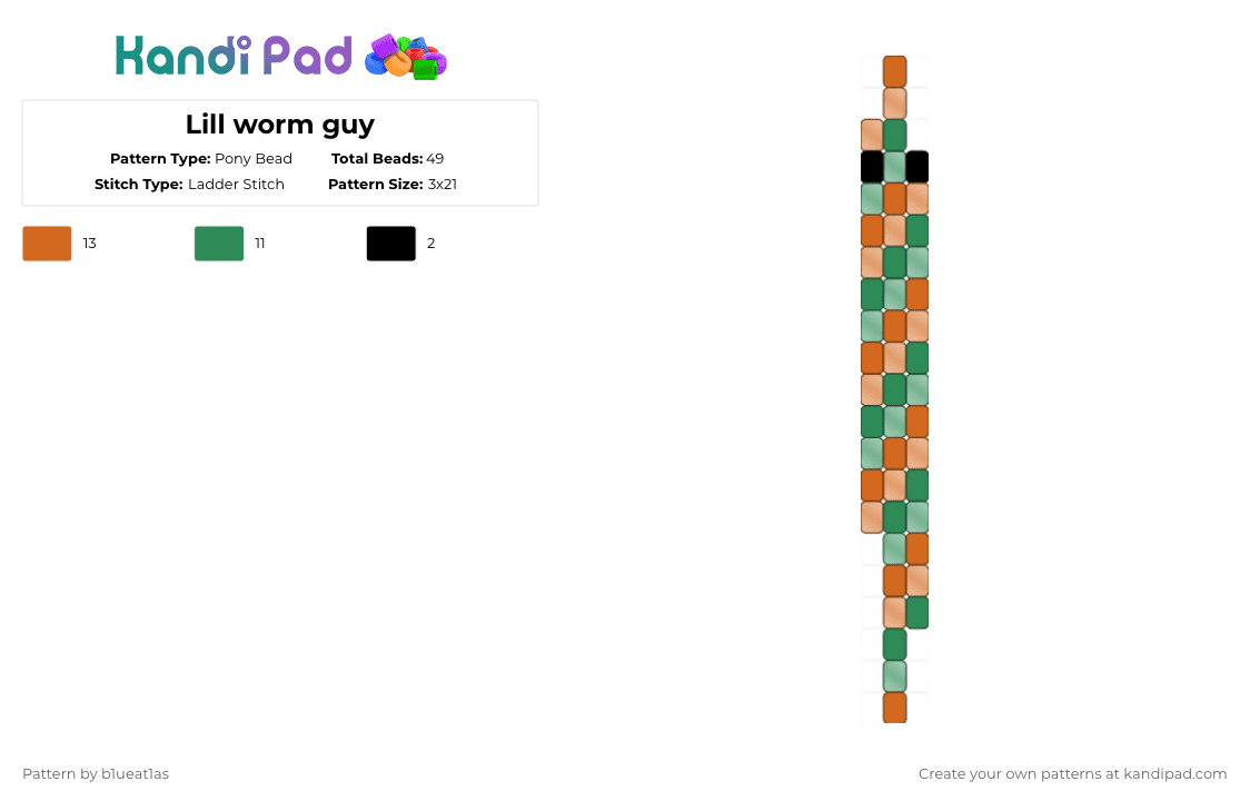 Lill worm guy Pony Bead Pattern - Kandi Pad | Kandi Patterns, Fuse Bead ...