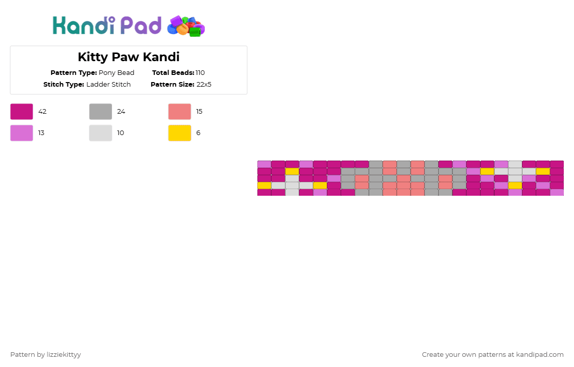 Kitty Paw Kandi Cuff Pony Bead Pattern - Kandi Pad | Kandi Patterns ...