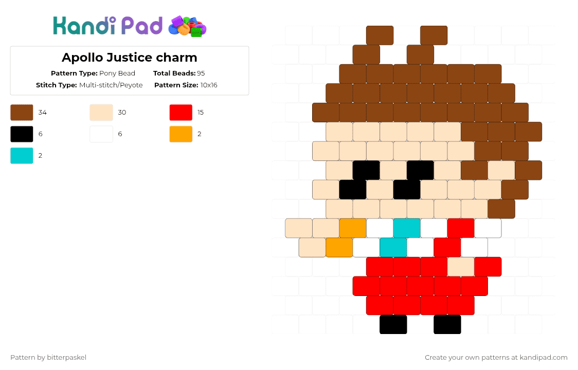 Apollo Justice charm Pony Bead Pattern - Kandi Pad | Kandi Patterns ...
