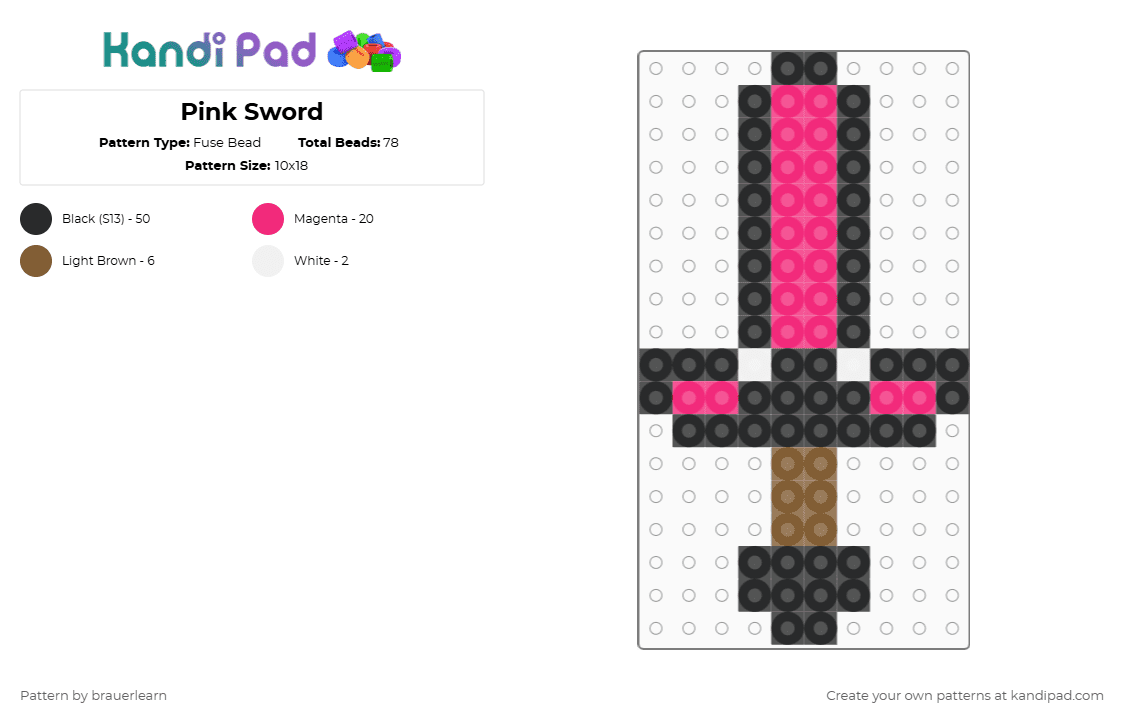 Pink Sword Fuse Bead Pattern - Kandi Pad | Kandi Patterns, Fuse Bead ...