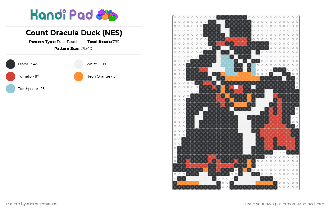 Count Dracula Duck (NES) Fuse Bead Pattern - Kandi Pad | Kandi Patterns ...