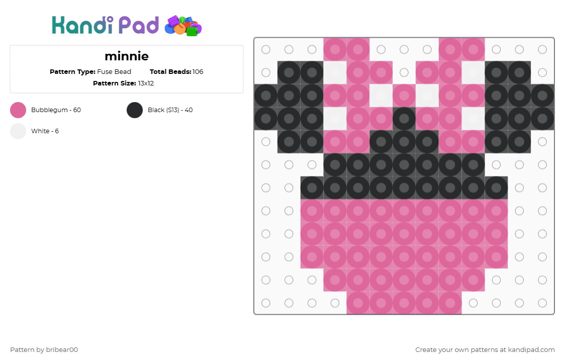 Minnie Fuse Bead Pattern - Kandi Pad | Kandi Patterns, Fuse Bead ...