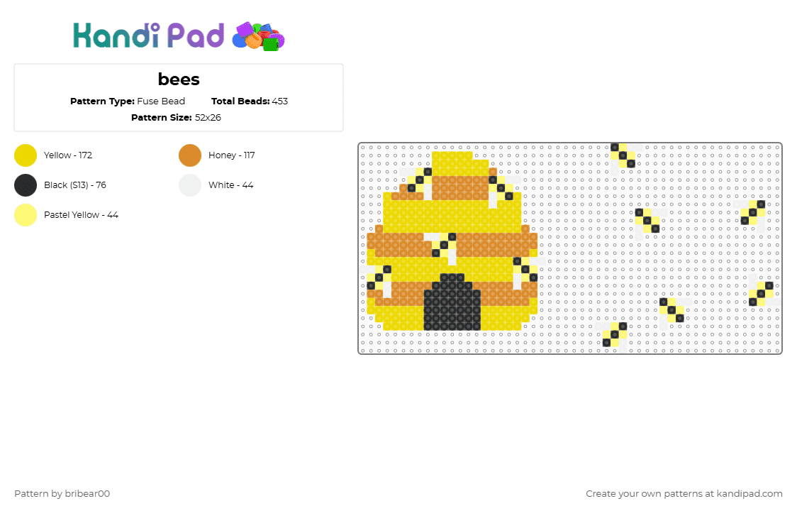 Bees Fuse Bead Pattern - Kandi Pad | Kandi Patterns, Fuse Bead Patterns ...