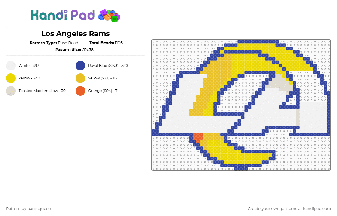 Los Angeles Rams Fuse Bead Pattern - Kandi Pad | Kandi Patterns, Fuse ...
