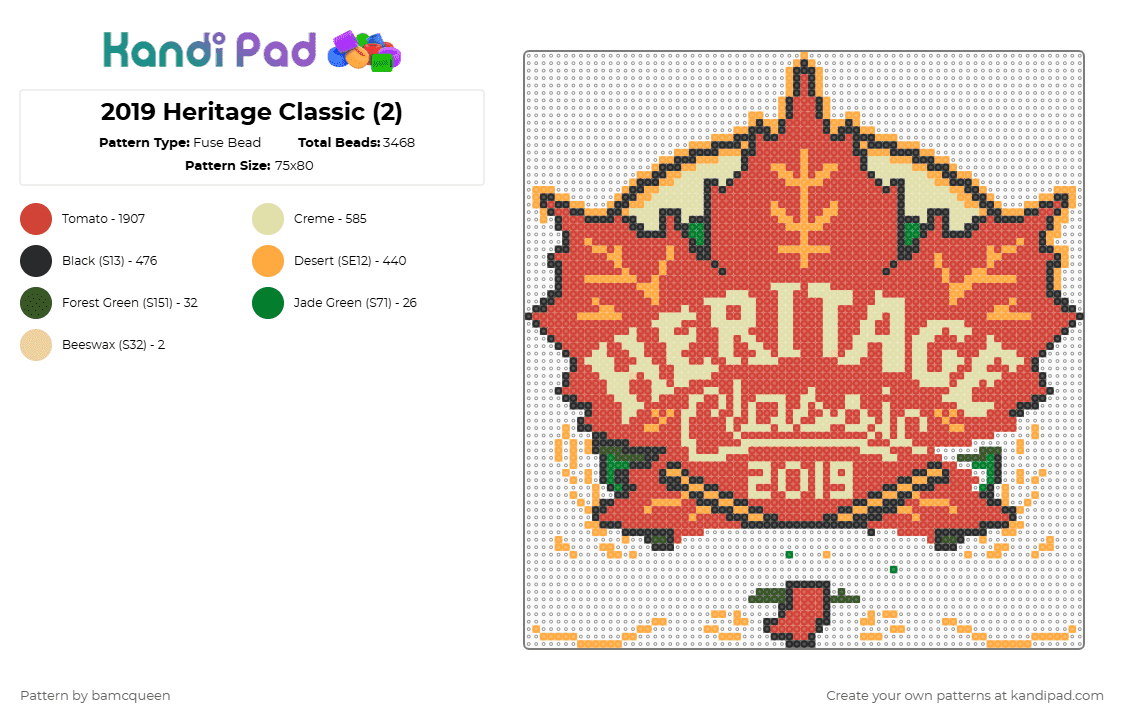 2019 Heritage Classic (2) Fuse Bead Pattern - Kandi Pad | Kandi ...