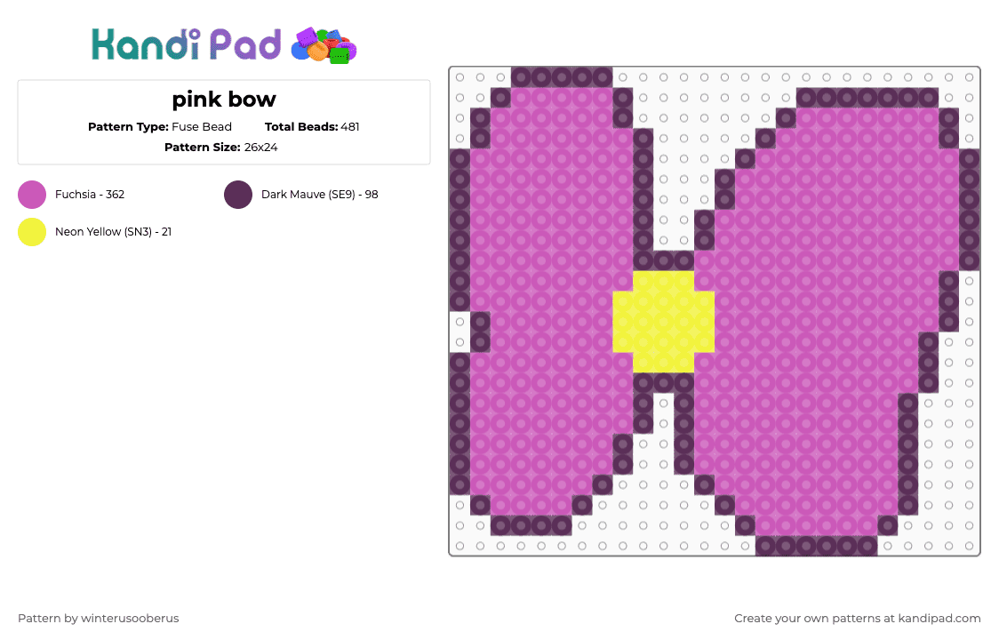 Pink bow Fuse Bead Pattern - Kandi Pad | Kandi Patterns, Fuse Bead ...