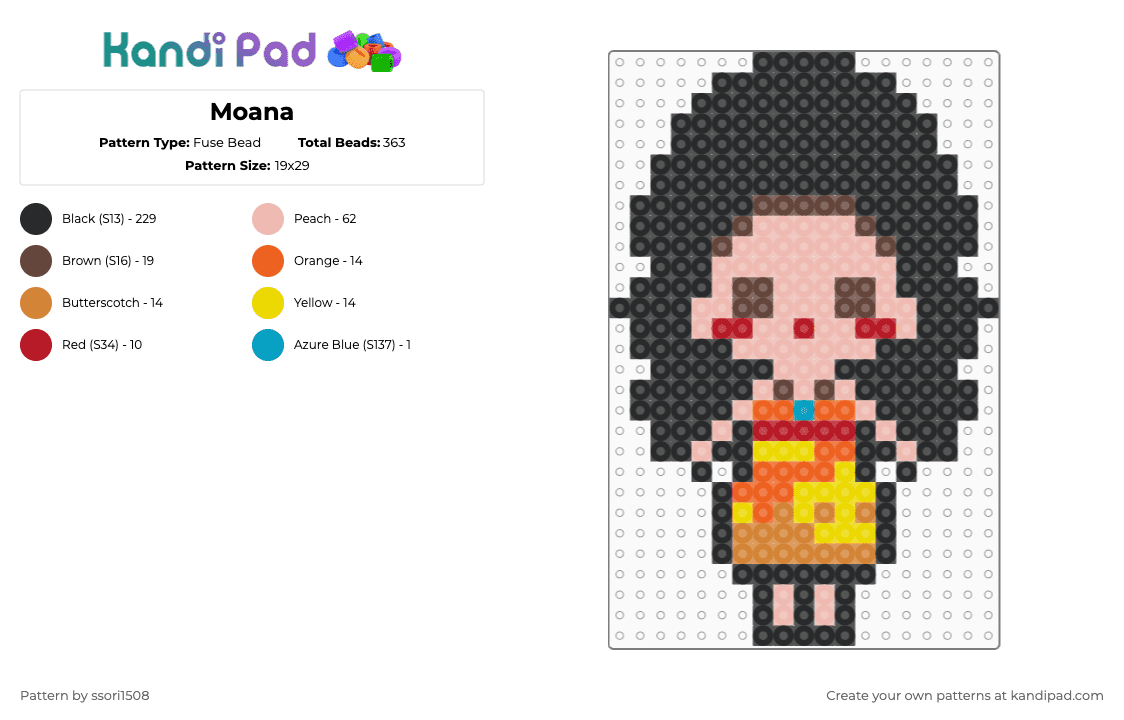 Moana Fuse Bead Pattern - Kandi Pad | Kandi Patterns, Fuse Bead ...