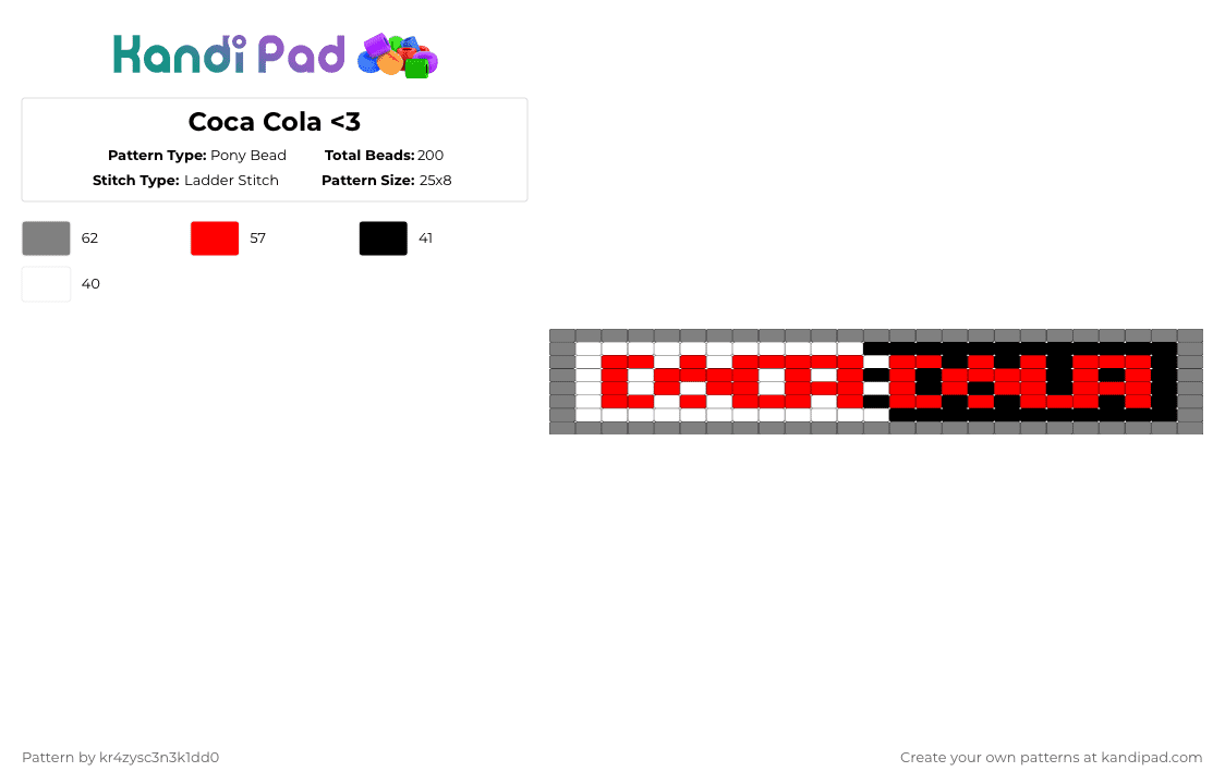 Coca Cola Pony Bead Pattern - Kandi Pad | Kandi Patterns, Fuse Bead ...