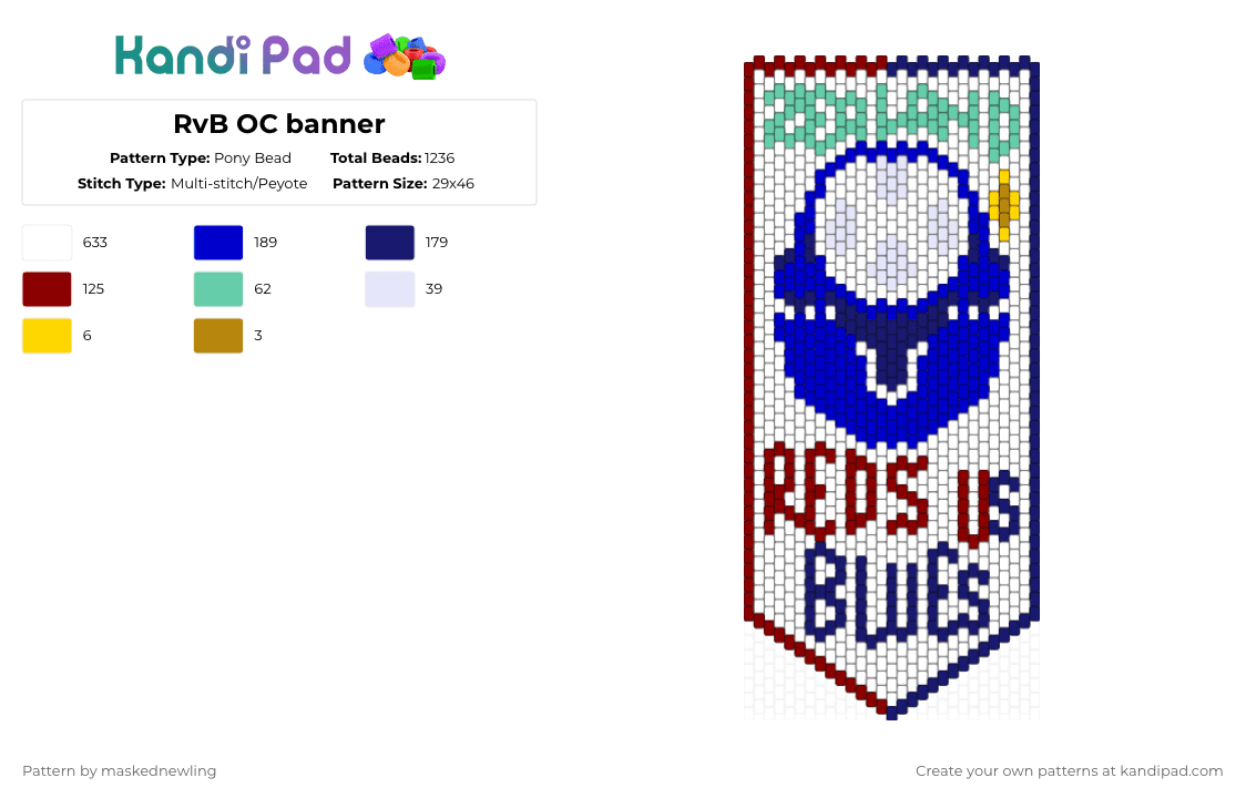 RvB OC banner Pony Bead Pattern - Kandi Pad | Kandi Patterns, Fuse Bead ...