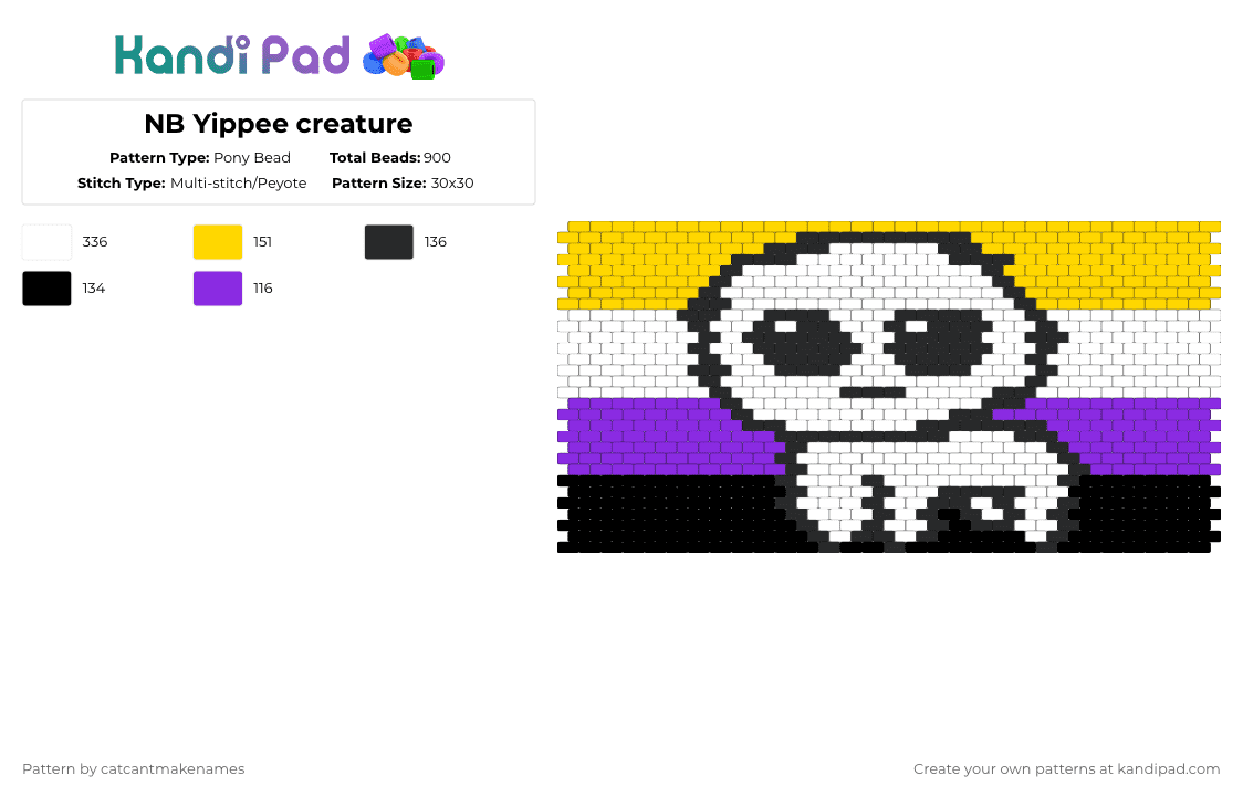 NB Yippee creature Pony Bead Pattern - Kandi Pad | Kandi Patterns, Fuse ...
