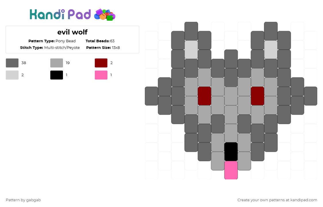 Evil wolf Pony Bead Pattern - Kandi Pad | Kandi Patterns, Fuse Bead ...
