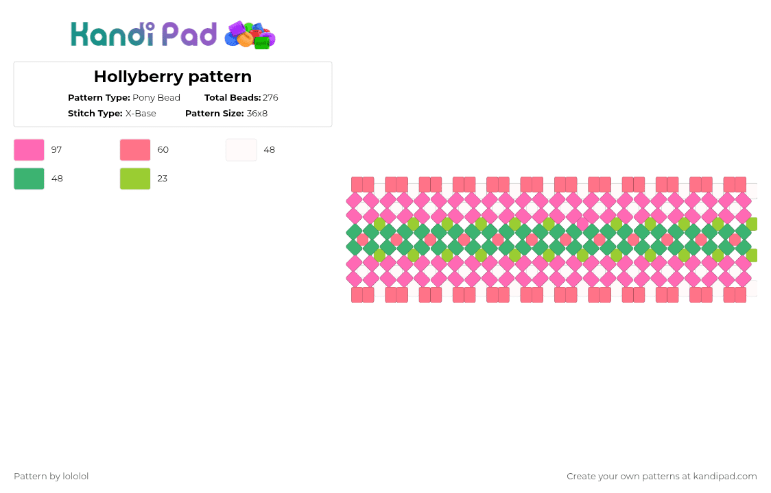 Hollyberry pattern Pony Bead Pattern - Kandi Pad | Kandi Patterns, Fuse ...