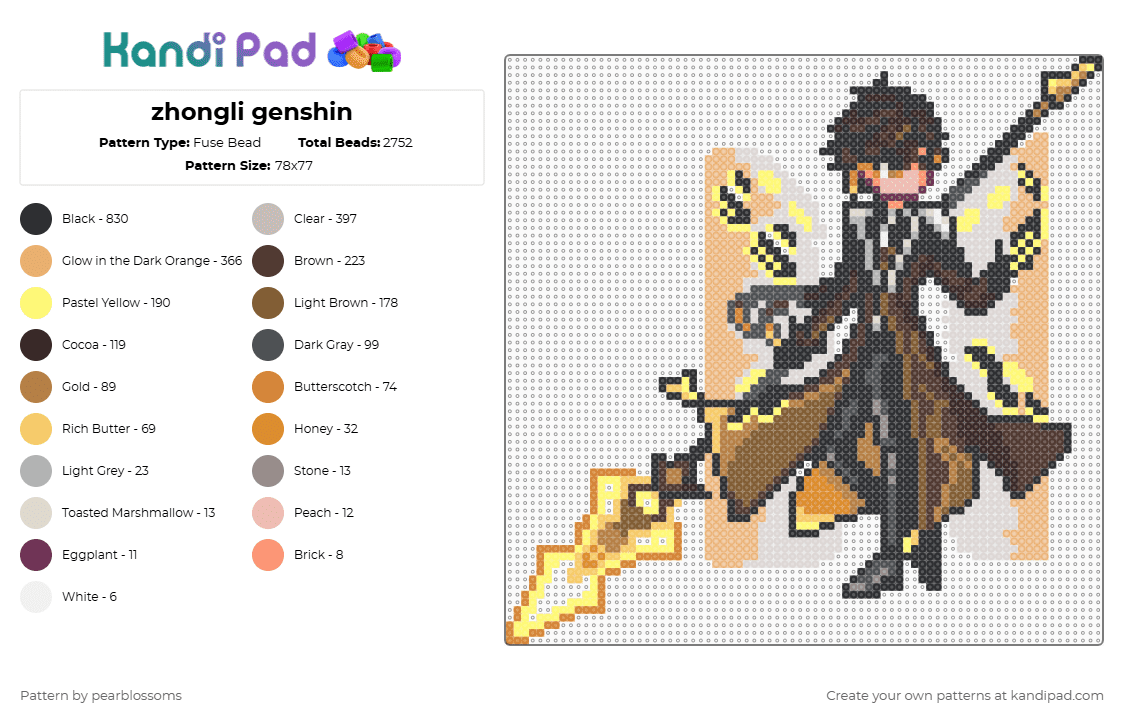 Zhongli genshin Fuse Bead Pattern - Kandi Pad | Kandi Patterns, Fuse ...