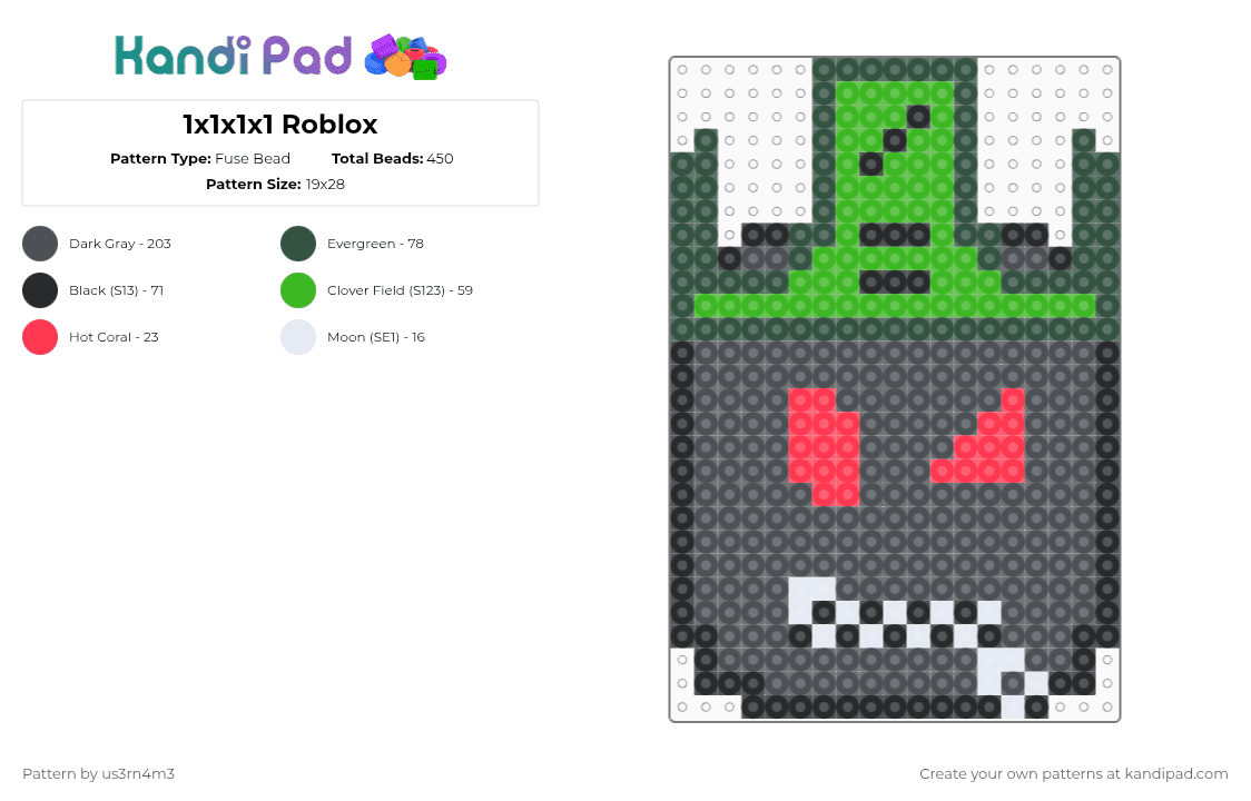 1x1x1x1 Roblox Fuse Bead Pattern - Kandi Pad | Kandi Patterns, Fuse ...