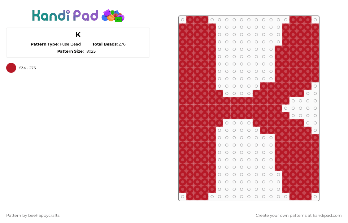 K Fuse Bead Pattern - Kandi Pad | Kandi Patterns, Fuse Bead Patterns ...