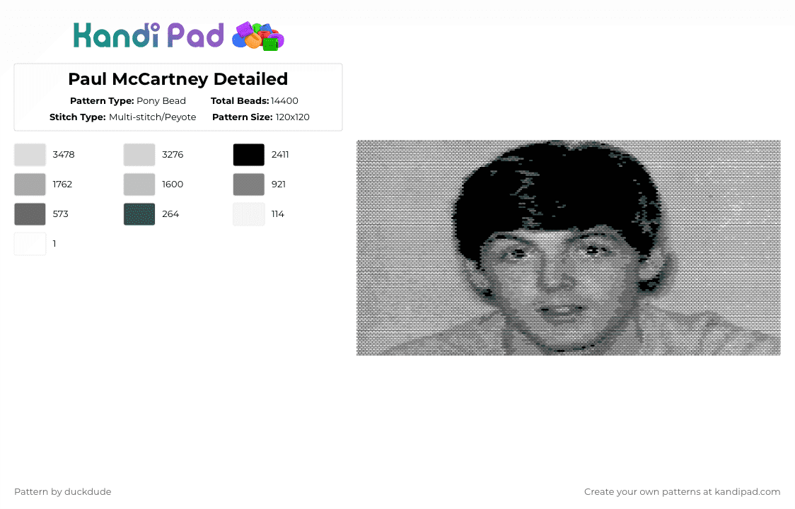 Paul McCartney Detailed Pony Bead Pattern - Kandi Pad | Kandi Patterns ...