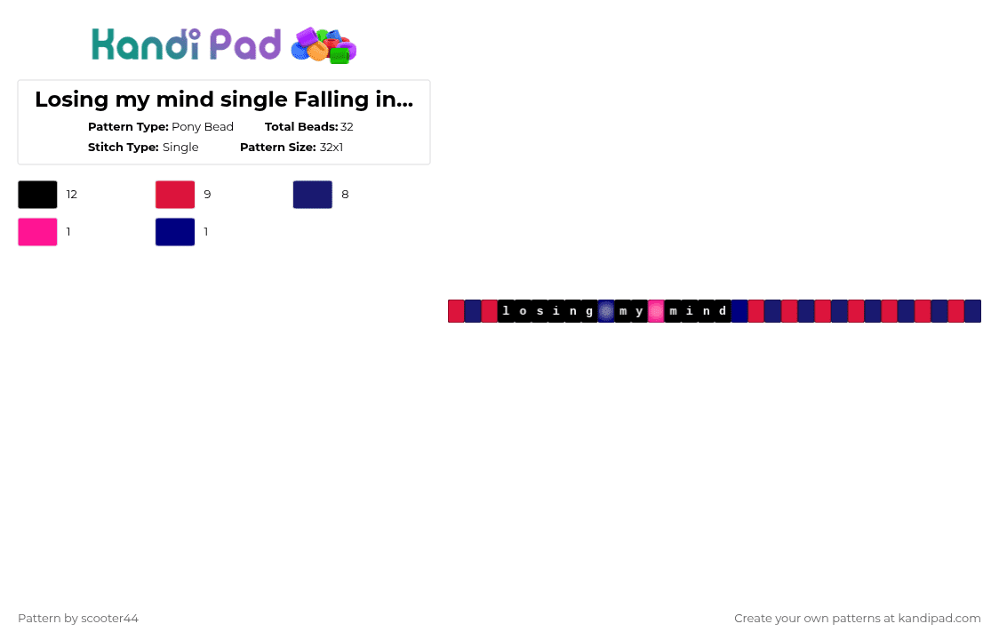 Losing my mind single Falling in reverse Pony Bead Pattern - Kandi Pad ...