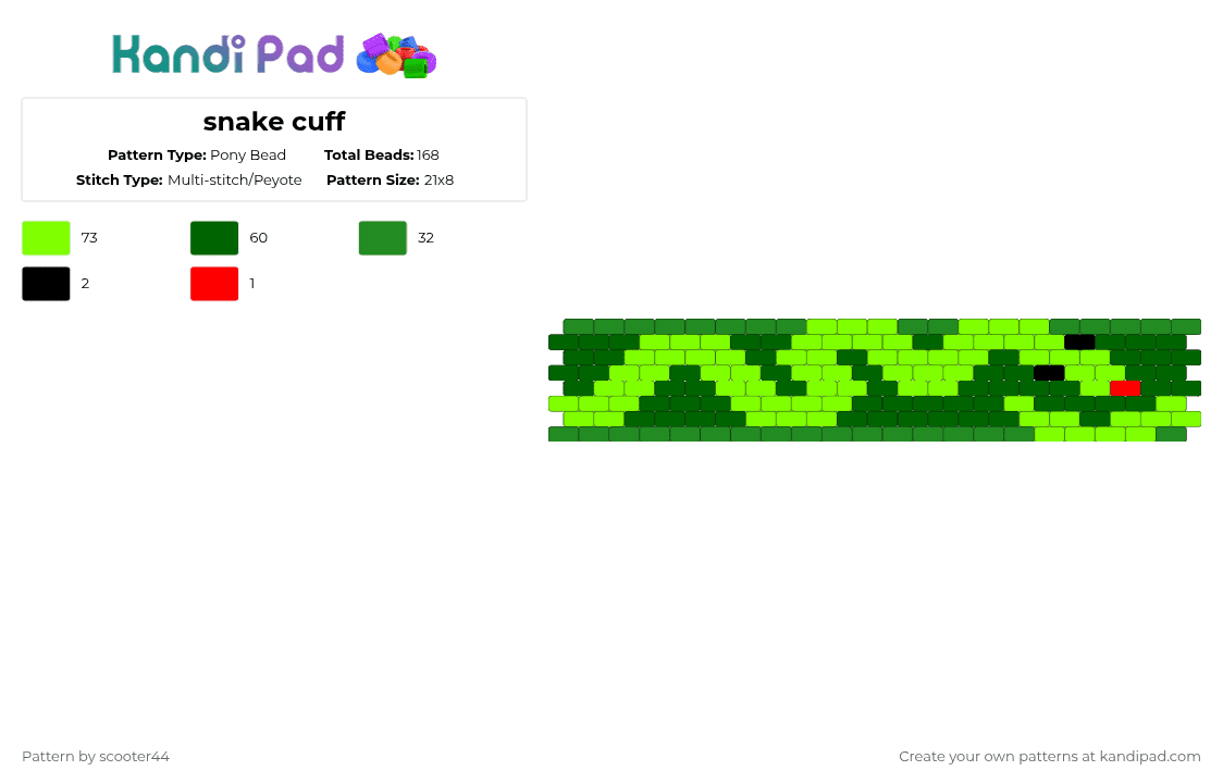 Snake cuff Pony Bead Pattern - Kandi Pad | Kandi Patterns, Fuse Bead ...