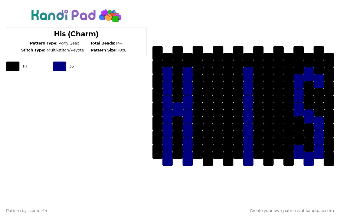 His (Charm) Pony Bead Pattern - Kandi Pad | Kandi Patterns, Fuse Bead ...