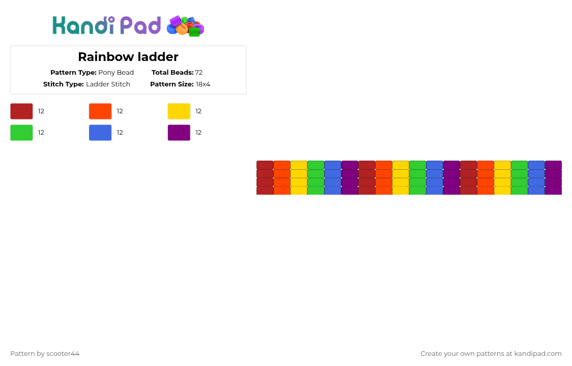 Rainbow ladder Pony Bead Pattern - Kandi Pad | Kandi Patterns, Fuse ...