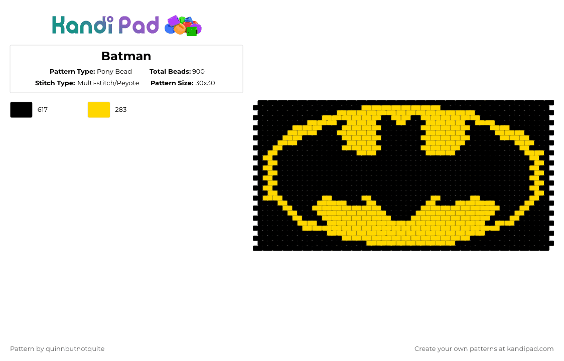 Batman Pony Bead Pattern - Kandi Pad | Kandi Patterns, Fuse Bead ...