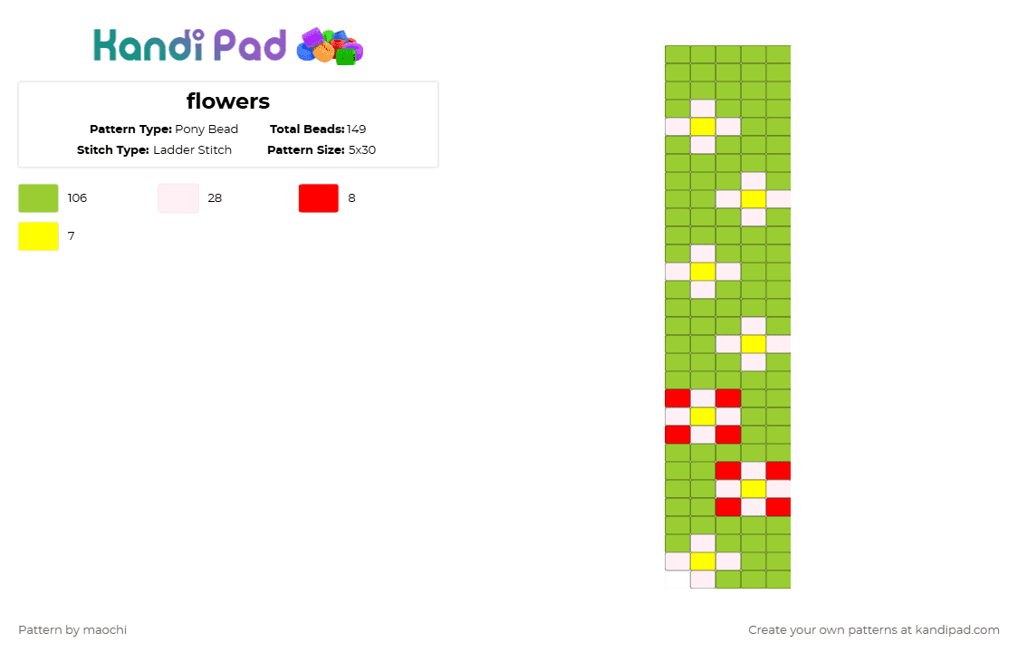 Flowers Pony Bead Pattern - Kandi Pad | Kandi Patterns, Fuse Bead ...