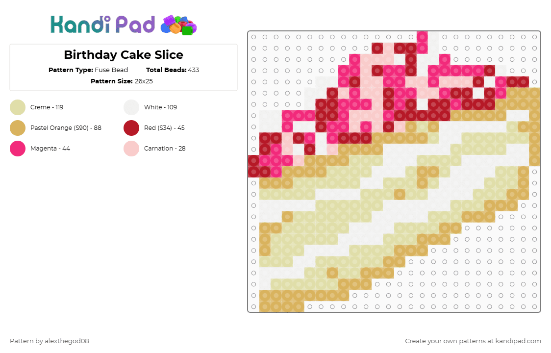 Birthday Cake Slice Fuse Bead Pattern - Kandi Pad | Kandi Patterns ...