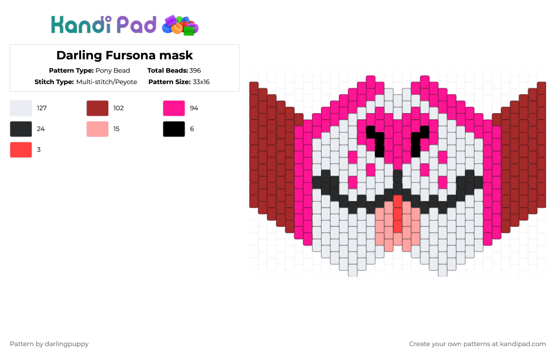 Darling Fursona mask Pony Bead Pattern - Kandi Pad | Kandi Patterns ...