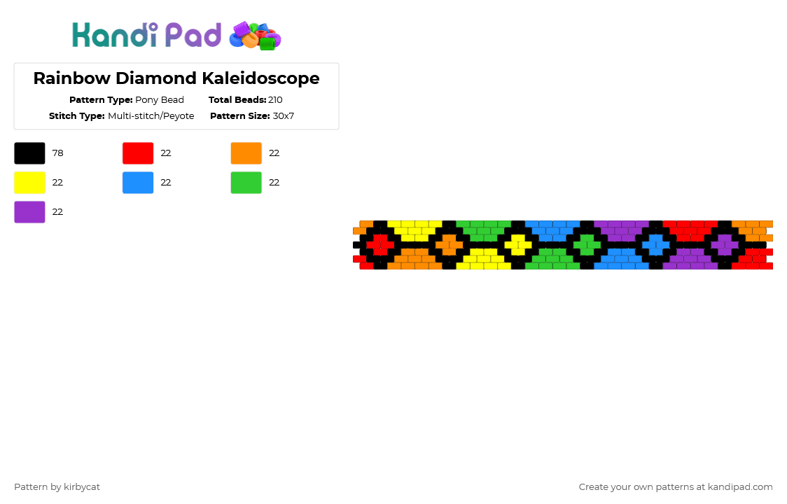 Rainbow Diamond Kaleidoscope Bracelet Pony Bead Pattern - Kandi Pad ...
