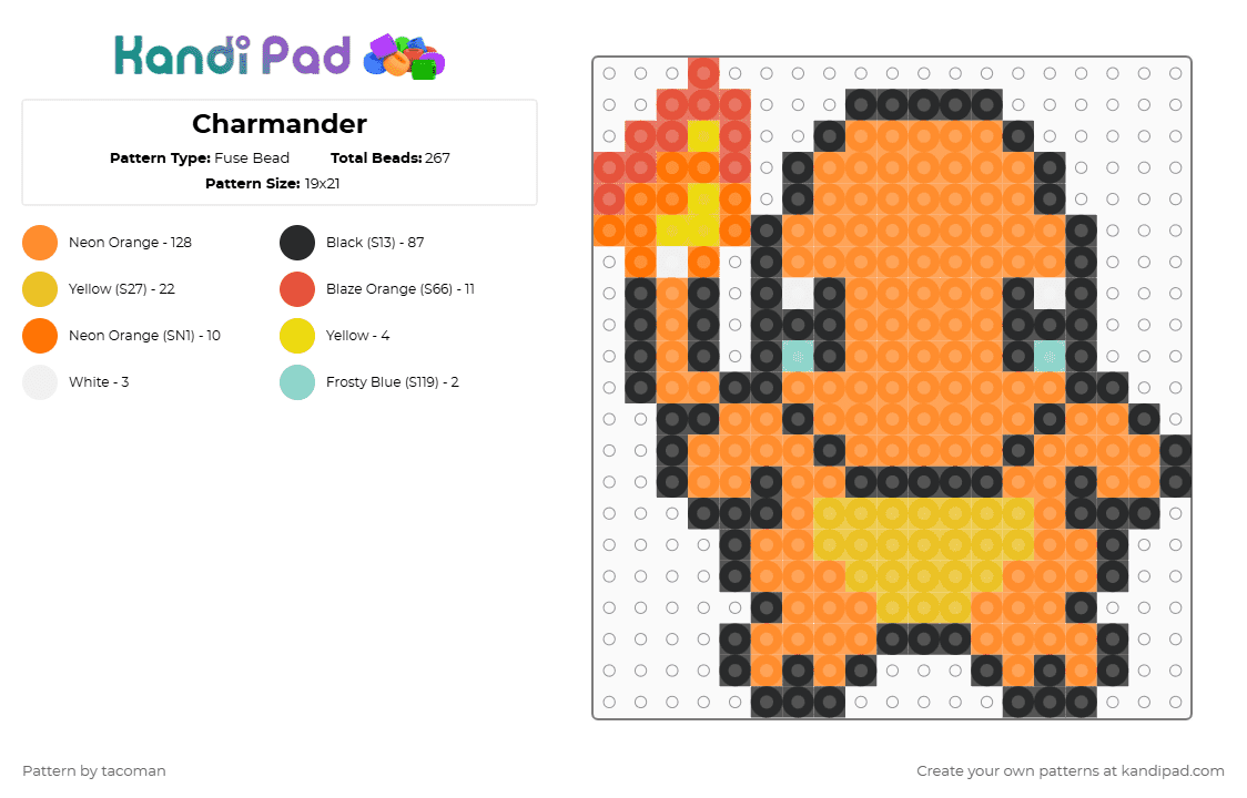 Charmander Fuse Bead Pattern - Kandi Pad | Kandi Patterns, Fuse Bead ...