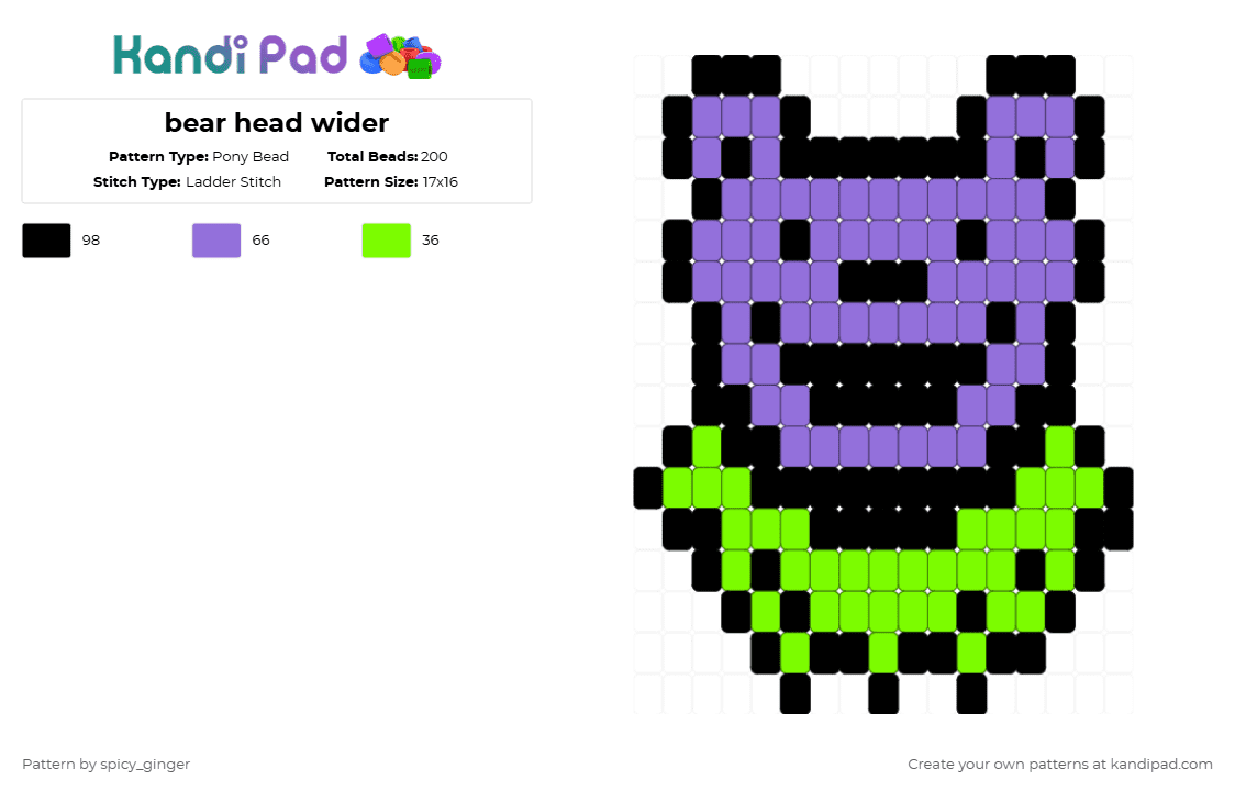 Bear head wider Pony Bead Pattern - Kandi Pad | Kandi Patterns, Fuse ...