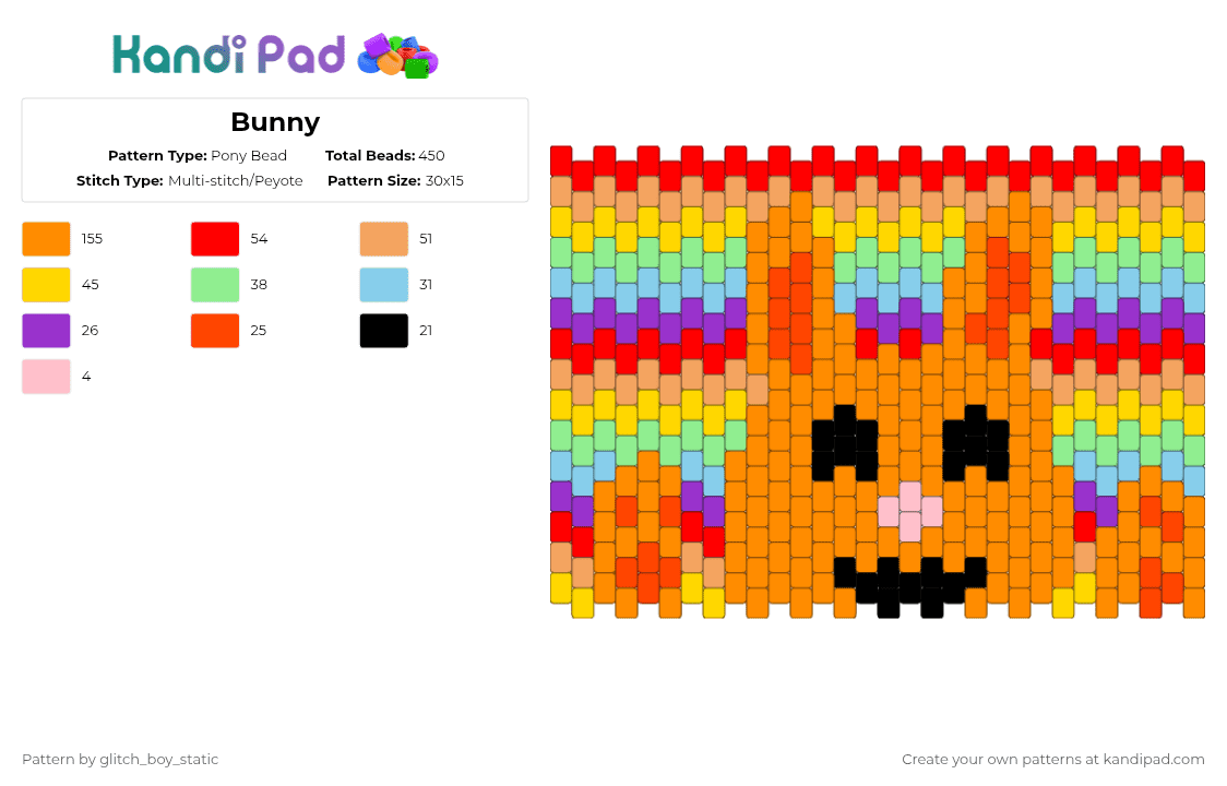Bunny Pony Bead Pattern - Kandi Pad | Kandi Patterns, Fuse Bead ...