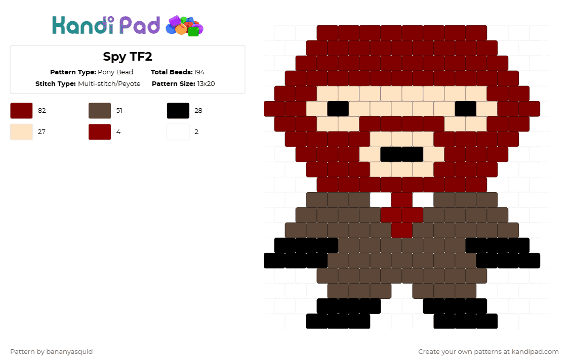 Spy TF2 Pony Bead Pattern - Kandi Pad | Kandi Patterns, Fuse Bead ...