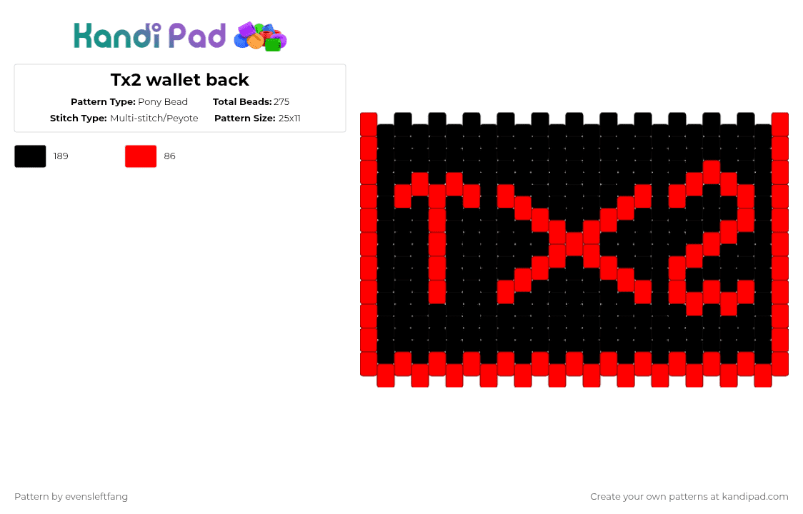 Tx2 wallet back Pony Bead Pattern - Kandi Pad | Kandi Patterns, Fuse ...