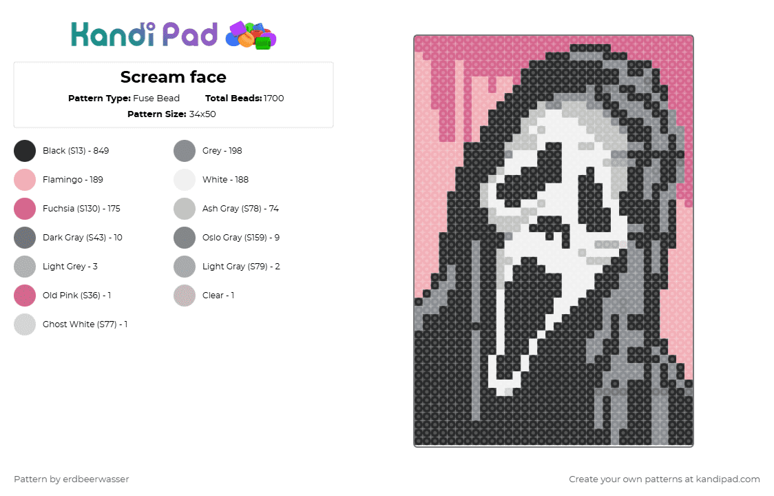 Screamface Fuse Bead Patterns - Gallery - Kandi Pad | Kandi Patterns ...