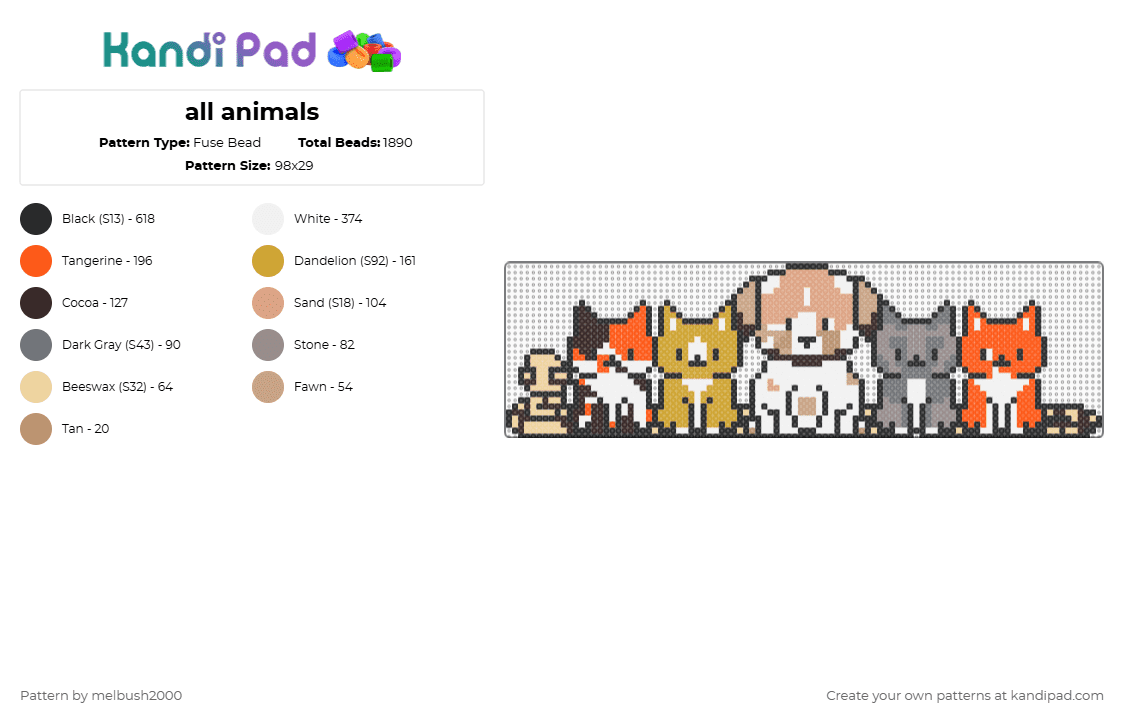 All animals Fuse Bead Pattern - Kandi Pad | Kandi Patterns, Fuse Bead ...