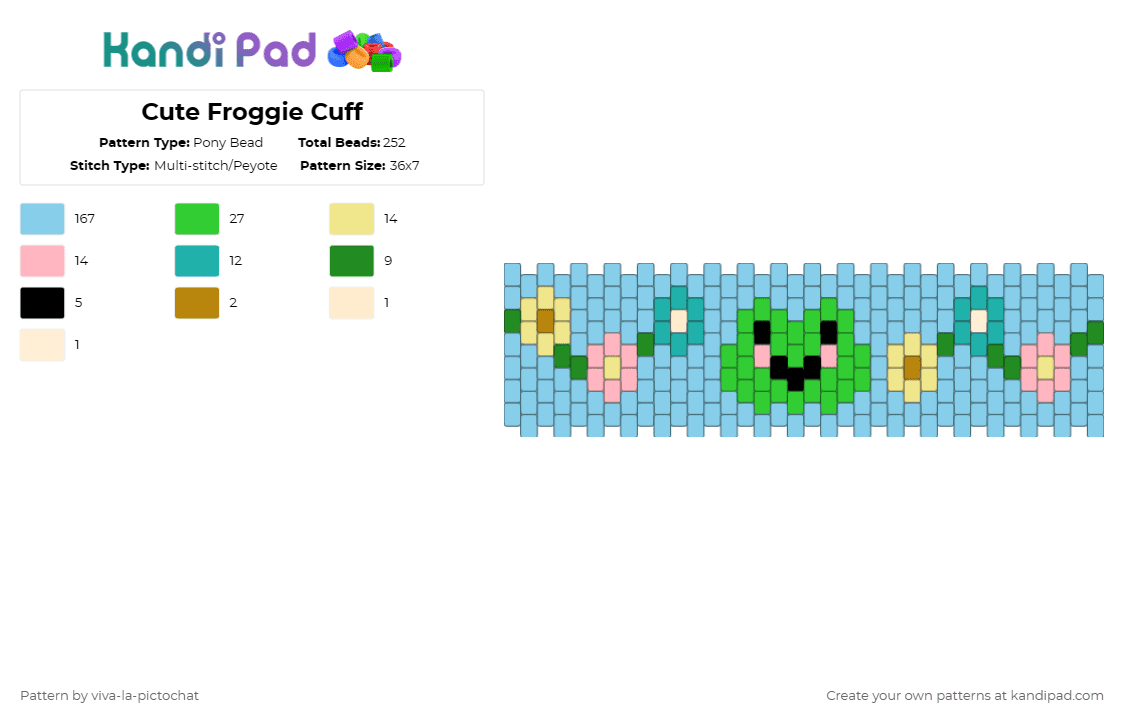Cute Froggie Cuff Pony Bead Pattern - Kandi Pad | Kandi Patterns, Fuse ...