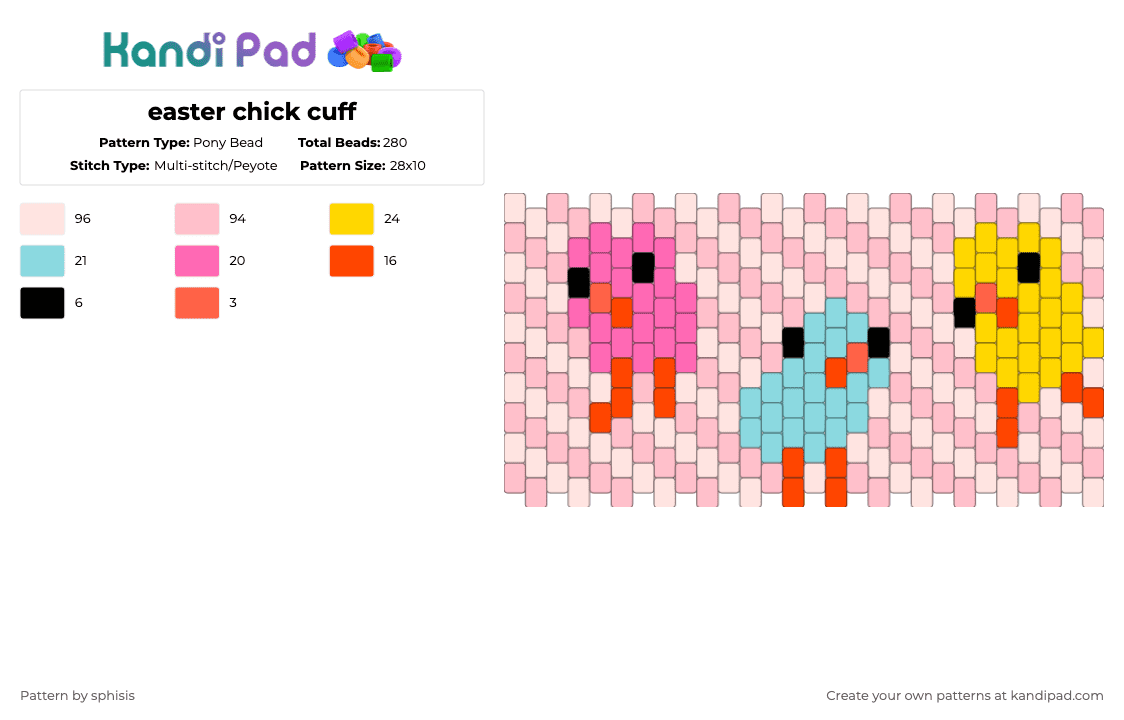 Easter chick cuff Pony Bead Pattern - Kandi Pad | Kandi Patterns, Fuse ...