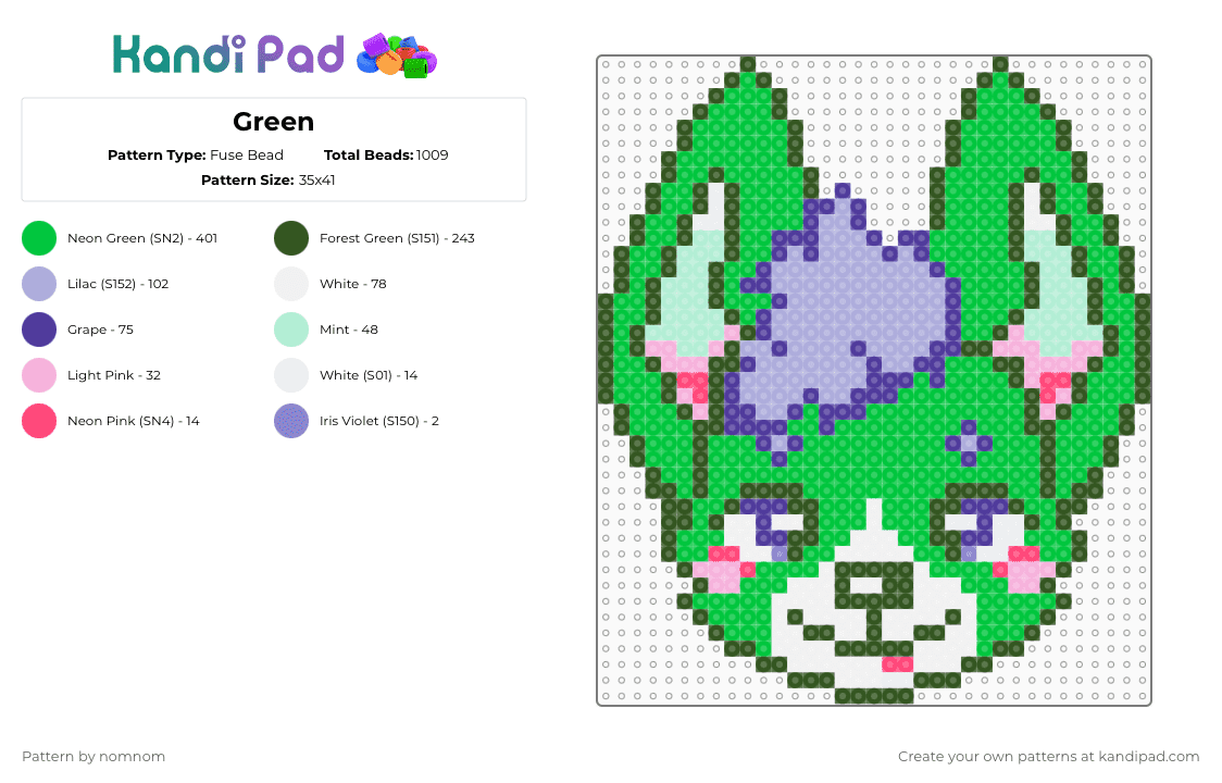 Green Fuse Bead Pattern - Kandi Pad | Kandi Patterns, Fuse Bead ...