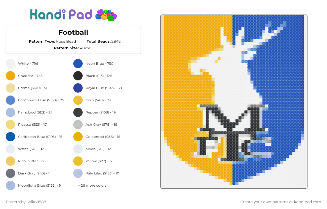 Football Fuse Bead Pattern - Kandi Pad | Kandi Patterns, Fuse Bead ...