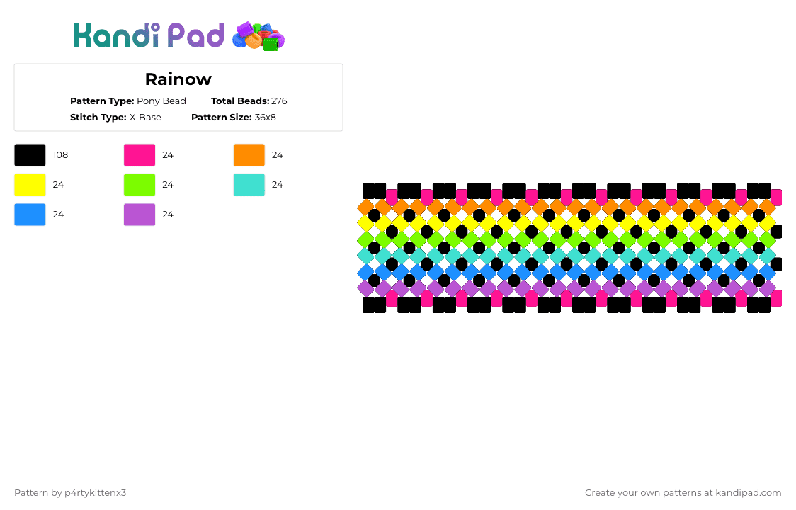 Rainow Pony Bead Pattern - Kandi Pad | Kandi Patterns, Fuse Bead ...