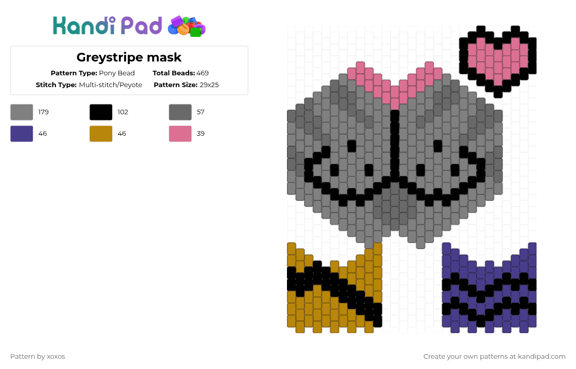 Greystripe mask Pony Bead Pattern - Kandi Pad | Kandi Patterns, Fuse ...