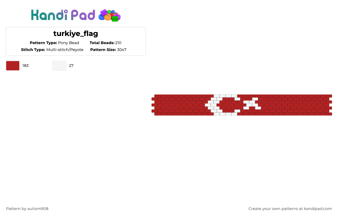 Turkiye_flag Pony Bead Pattern - Kandi Pad | Kandi Patterns, Fuse Bead ...