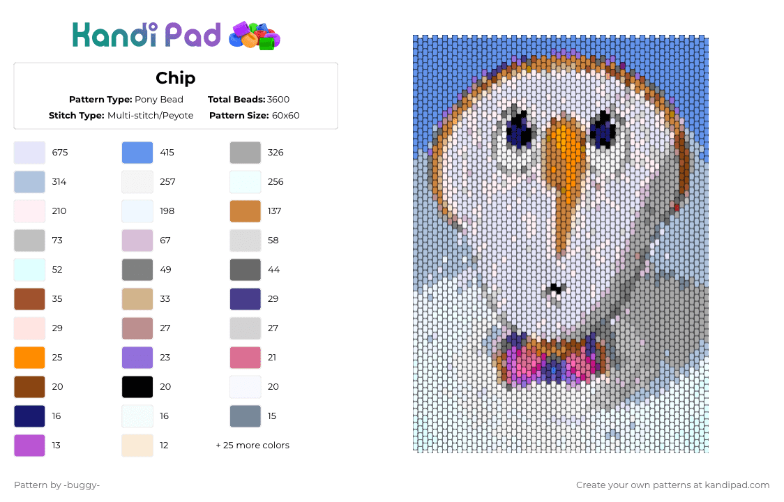 Chip Pony Bead Pattern - Kandi Pad | Kandi Patterns, Fuse Bead Patterns ...