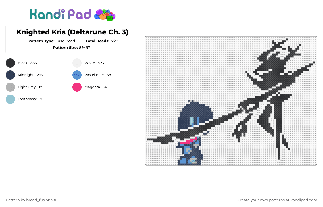 Knighted Kris (Deltarune Ch. 3) Fuse Bead Pattern - Kandi Pad | Kandi ...